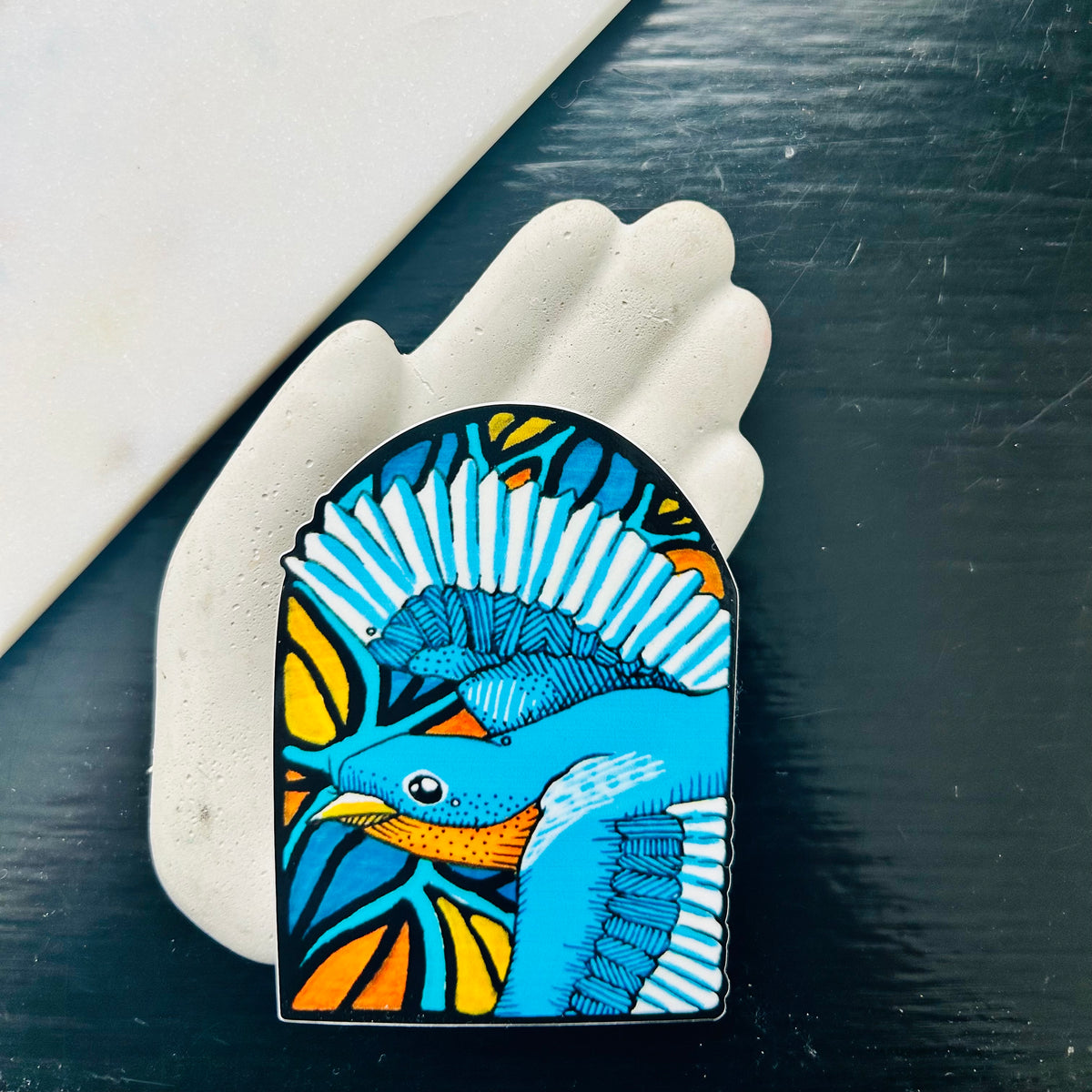 Dear Darlington Bluebird Arched Stained Glass Sticker – The Waxwing